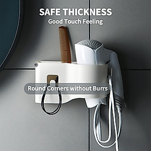 SooGree Hair Dryer Holder - White Hair Tool Organizer Bathroom Blow Dryer Holder Wall Mounted Hot Tool Holder for Curling Iron Hair Straightener Hair Styling Tools Storage Small Punching Free