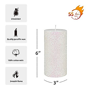 Zest Candle Pillar Candle, 3 by 6-Inch, Metallic White Glitter