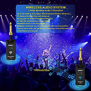 HOEREV 2.4GHz Wireless Transmitter Receiver for Electric Guitar with Rechargeable Lithium Battery