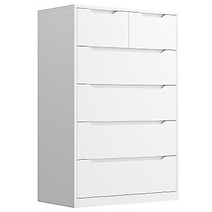 EnHomee Dresser, Dresser for Bedroom, White Dresser with 6 Wood Large Drawers, Dressers & Chests of Drawers with Large Organizer, Tall dresser with Smooth Metal Rail, White