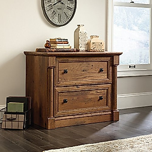 Sauder Palladia Library with Doors, Vintage Oak Finish & Palladia File Cabinet, Vintage Oak Finish