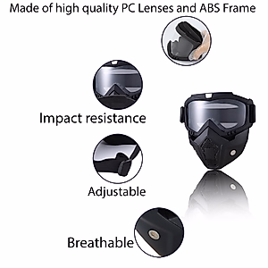 Motorcycle Goggles Dirt Bike ATV Motocross Anti-UV Adjustable Riding Offroad Protective Combat Tactical Military Clear Glasseswith Removable Face Mask Men Women