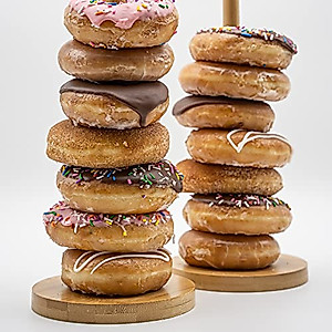 New Improved Bamboo Donut Stand for Party with thicker base - Donut holder stand party - Replaces other Donut wall and Donut Display Bagel Holder Stand. For Weddings, Doughnut, and Birthday Party