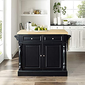 Crosley Furniture Oxford Natural Wood Top Kitchen Island, Black