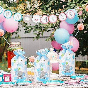 Chiisong 50 Pcs Baby Shower Treat Bags with Bow Plastic Baby Drawstring Candy Goodie Bags Baby Shower Party Favor Gift Bags for Boy Girl Birthday Gender Reveal Party 9 x 6 x 2 Inch(Elephant)