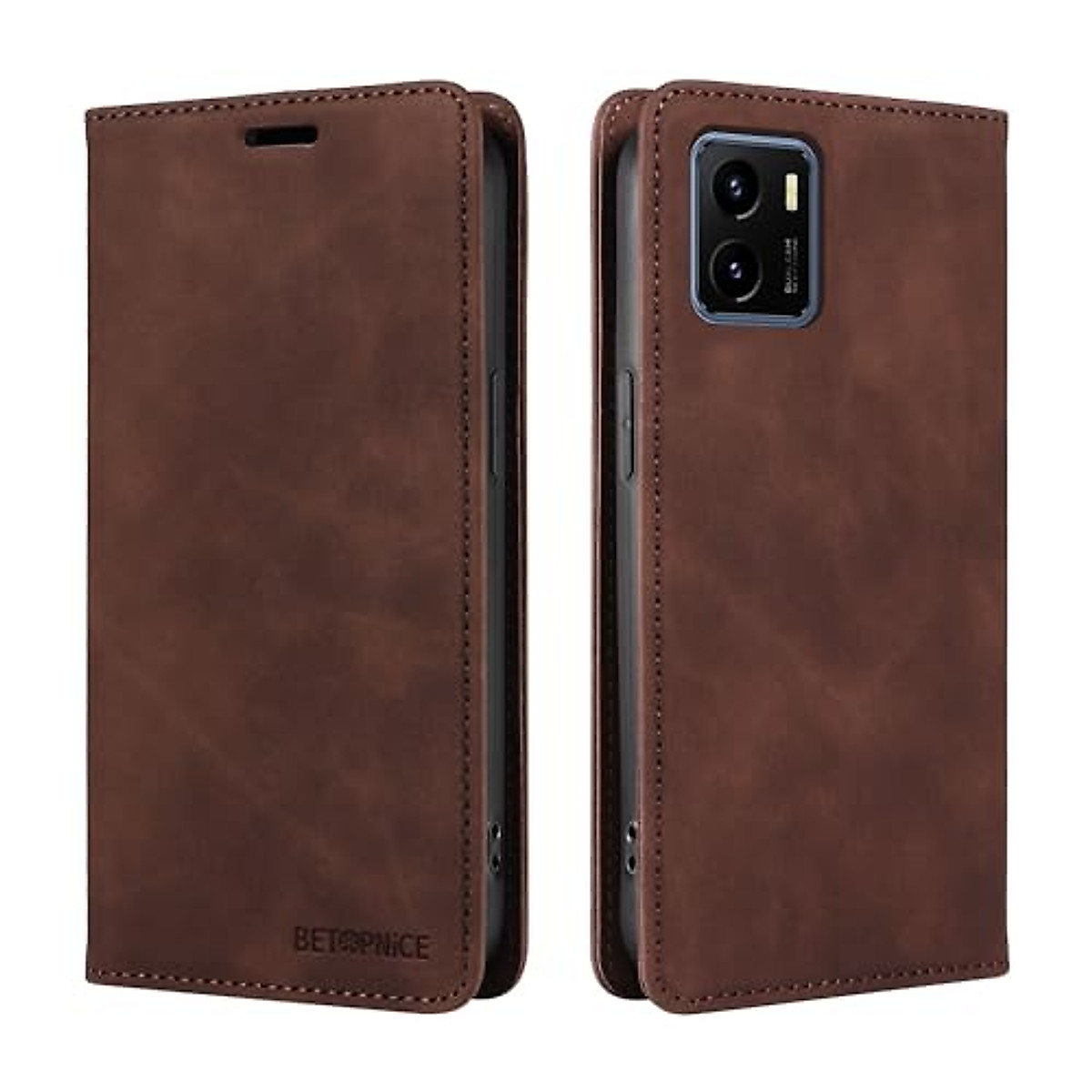 Protective Phone Case Wallet Case Compatible with Vivo Y15A 4G/Y15S 4G/Y10 4G/Y01 Case with Card Holder Flip Cover RFID Blocking Protective Leather Case Durable Shockproof Cover ( Color : Brown )