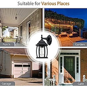 Pia Ricco Outdoor Wall Lights, Textured Black Exterior Light Fixtures with Clear Glass Shade, Waterproof Front Porch Lighting, Modern Sconces Lantern for Outside, House, Garage, E26 Socket, ETL Listed