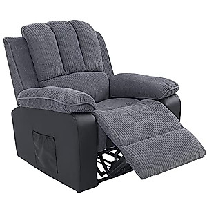Corduroy + Black pu Ergonomic Electric Flat Sofa with 8-Point Massage and Heating Function, Thickened armrests and backrest Single Sofa Chair for The Elderly, Bedroom, Living Room (Gray)