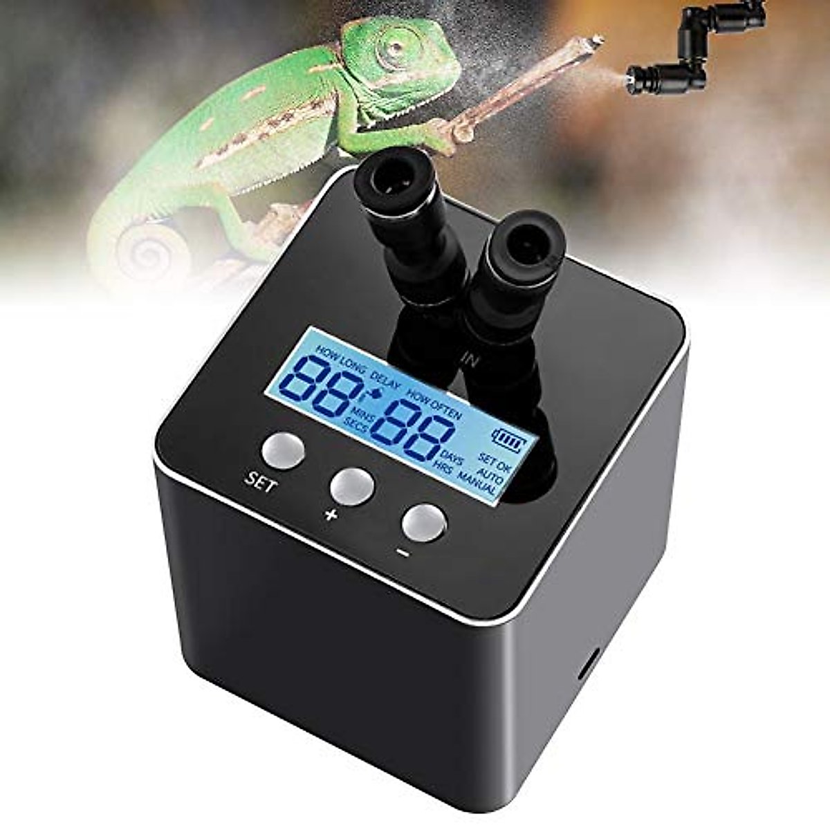 Reptile Humidifier, Reptile Fogger for Terrariums, High-Density Fog Automatic Misting Rainforest Sprayer System with Adjustable Spray Nozzles, Ideal for Paludarium/Vivarium/Reptiles/Amphibians/Herps