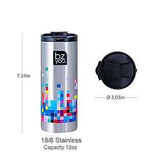 BZYOO Brew 12oz Stainless Vacuum Insulated Skinny Tumbler Coffee Drinking Mug Water Thermal Bottle with Leak Proof Lid for Everyday Use Holiday Gifts (La La Mandala Dusty Pink)