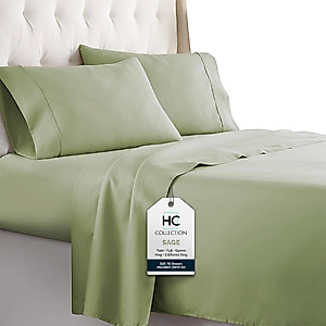 Full Size Bed Sheets, 4 pc Bed Sheets & Pillowcases Set - Machine Washable for Easy Care - Soft & Breathable All Season Microfiber Sheets with Deep Pockets - Sage