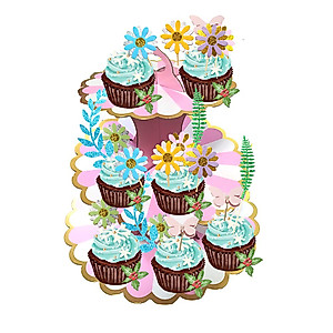 BRTOPMY 3 Tier Cupcake Stand with Candyland Lollipop Cupcake Stand Tower Stand for Weddings Baby Showers Birthday Parties Thanksgiving Cupcake Party Decorations Pink