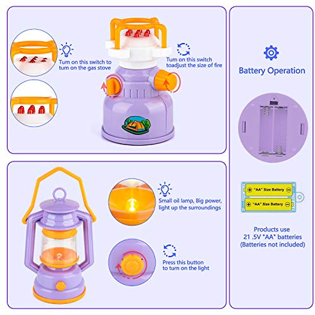 Kids Camping Tent Set Toys, MIBOTE 45pcs Pop Up Play Tent with Camping Gear Indoor Outdoor Pretend Play Set for Toddler Boys Girls - Including Telescope