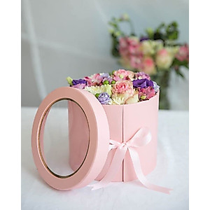 UNIKPACKAGING Premium Quality Round Flower Box, 2 TIER Gift Box with Lid, Size 7.8 dia. x 7 inch for Luxury Style Flower Arrangements (Pink)