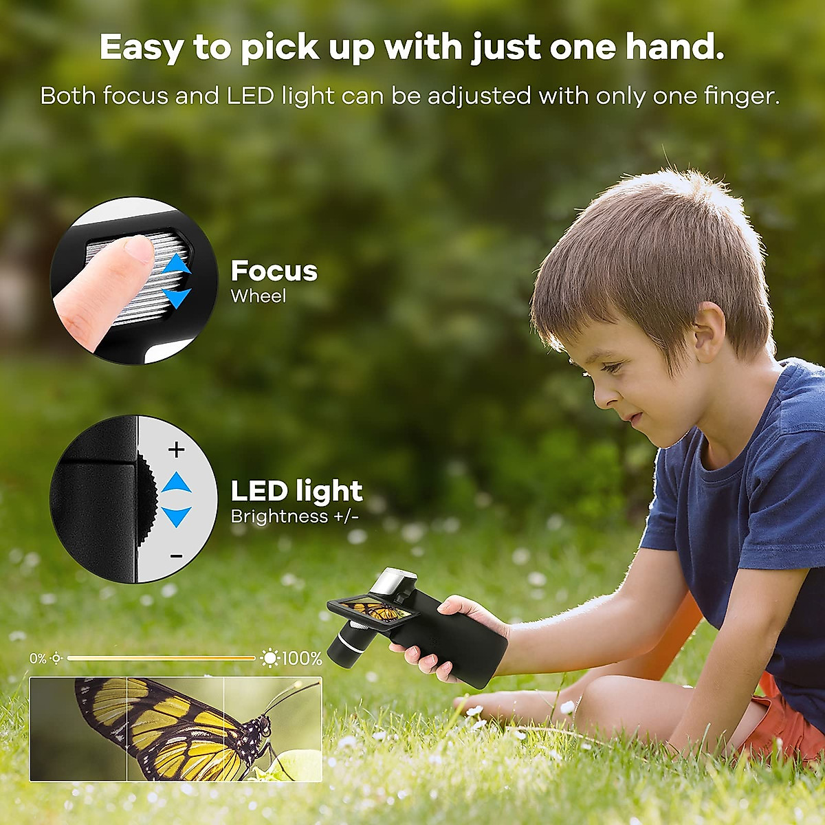 Andonstar AD203 Handheld Digital Microscope, Portable Pocket Microscope with 4 inch Screen for Kids and Adults, Black, Electronic FHD Video Microscope, Supports Windows Mac PC, USB Coin Microscope