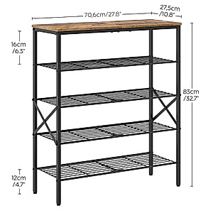 YATINEY 5-Tier Shoe Rack, Shoe Storage for Entryway and Closet, Free Standing Shoe Organizer with Metal Mesh Shelves, 16-20 Pairs of Shoes, Rustic Brown and Black SS05BR