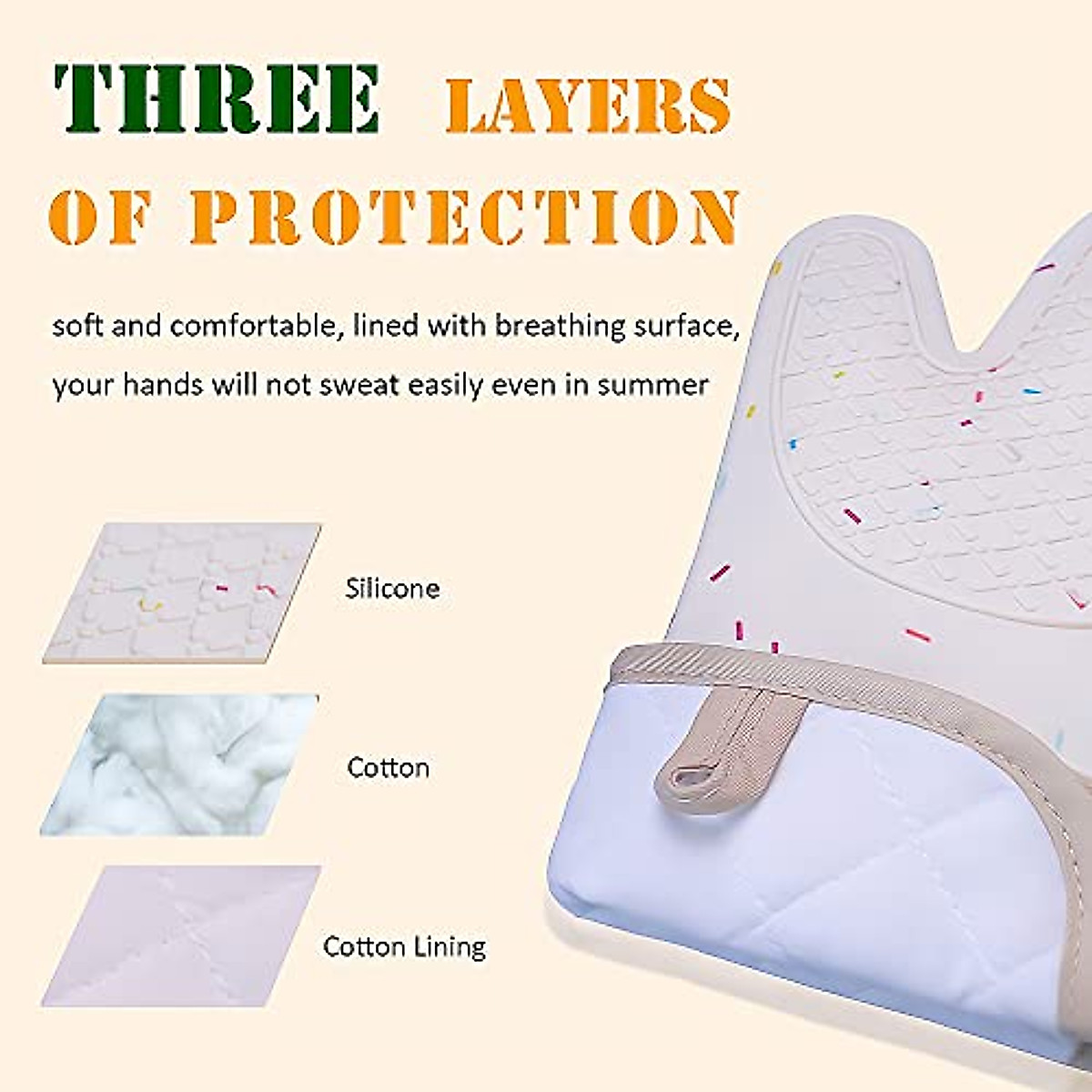 Sycamore Home, Oven Mitts 13" Extra Long, Silicone + Cotton Lining + Cotton, Easy Clean, 500F° Heat Resistant Silicone Oven mitt