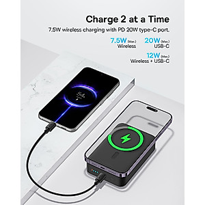 Baseus 20000mAh Magnetic Battery Pack,PD 20W Portable Charger Power Bank,Wireless Power Bank Fast Charging with USB-C Cable,for MagSafe, for iPhone 15/14/13/12 Series and AirPods 3/2/Pro