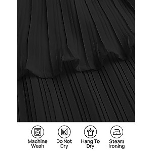 ZESICA Women's 2023 Long Sleeve Crew Neck Ruffle Tiered Layered Chiffon Flowy Swing Long Midi Dress,Black,Large