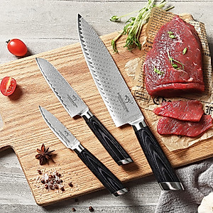 NANFANG BROTHERS Damascus Knife Set 4 PCS, Japanese Knife Set, Chefs Knife Sets Professional, Kitchen Knife Set, 8" Chef Knife, 5" Santoku Knife, 3.5" Paring Knife and Sharpener