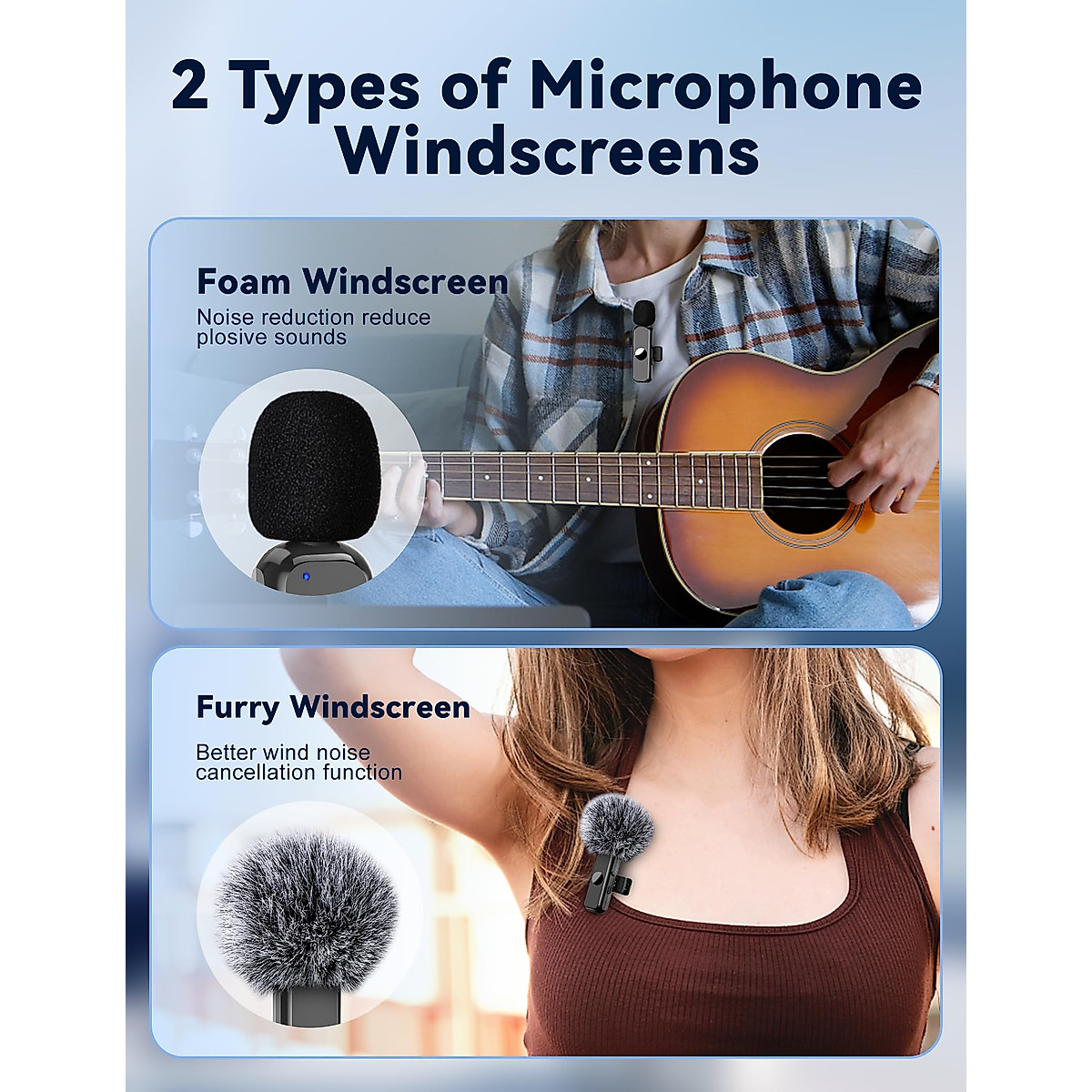 Ponovo Lavalier Microphone for USB C Android Phone, Wireless Mini Lapel Mic Compatible with iPhone 15 (USB-C), Dual Clip on Lav Mic Lasting 12H for Video Recording YouTube Vlog Tiktok Livestream