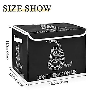 Krafig Novelty Gadsden Flag Rattlesnake Black Foldable Storage Box Large Cube Organizer Bins Containers Baskets with Lids Handles for Closet Organization, Shelves, Clothes, Toys