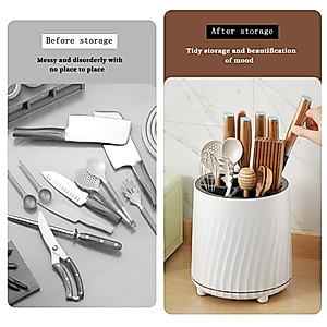 Elvaesther Chopstick Holder Rotary Knife Rack Multi-functional 360-degree Rotating Kitchen Knife Fork Rack Storage Box black white