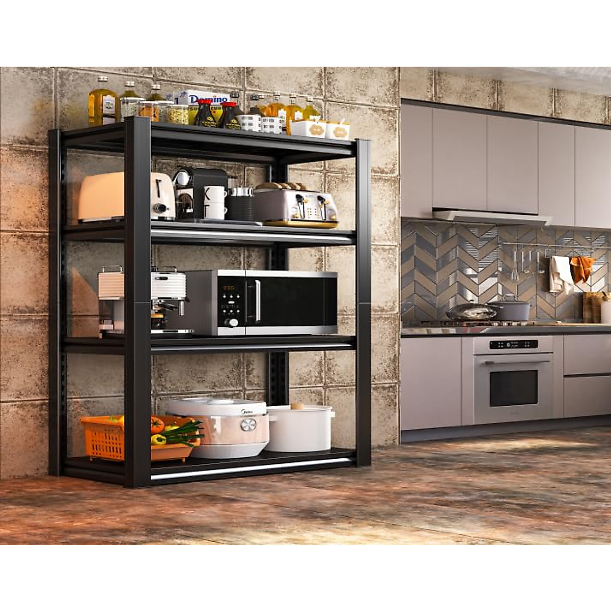 Raybee Garage Shelving Metal Shelving Unit Adjustable Heavy Duty Shelving Metal Shelves for Storage 4 Tier Industrial Shelving Rack Black 57" H x 39.4" L x 19" W