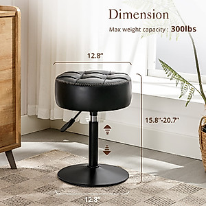 LUE BONA Adjustable Vanity Stool, 360°Swivel Vanity Chair Stool for Makeup Room, Black Stool Chair for Vanity, Small Faux Leather Vanity Stool for Bathroom, Living Room