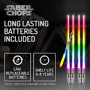 LIGHTSABER CHOPSTICKS LIGHT UP STAR WARS CHOPSTICK LED Glowing Light Saber Chop Sticks REUSABLE Sushi Sabers Cool Fun Geeky STARWARS Chop Stick Set 2 PAIRS | FREE Keychain Soft Carry Pouch | Gift Box