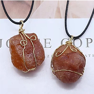 ROSEWARD Real Carnelian Crystal Necklace for Women Raw Crystal Pendants Jewelry Red Chakra Healing Worry Stones Genuine Moldavite Spiritual Gemstone, USA (1”-1.4” Wire Wrapped Raw Carnelian)