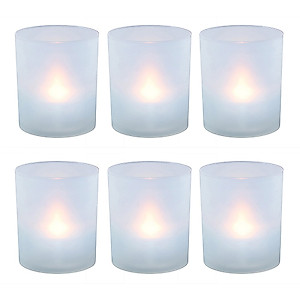 LumaBase Battery Operated LED Lights in Frosted Votive Holders - White, Set of 6, 81806
