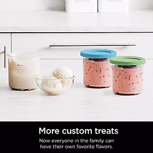 Ninja NC299AMZ CREAMi Ice Cream Maker, Matte Black & XSKPLID2CD Pints 2 Pack, Compatible with NC299AMZ & NC300s Series Creami Ice Cream Makers, BPA-Free & Dishwasher Safe, Lime & Aqua Lids, 1