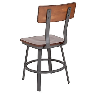 Flash Furniture Flint Series Rustic Walnut Restaurant Chair with Wood Seat & Back and Gray Powder Coat Frame