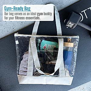 VENO 2 Pack Clear Beach Bag, Large Transparent Large Tote Bags for Women Swim Pool Gym Summer Vacation Essentials - Beige