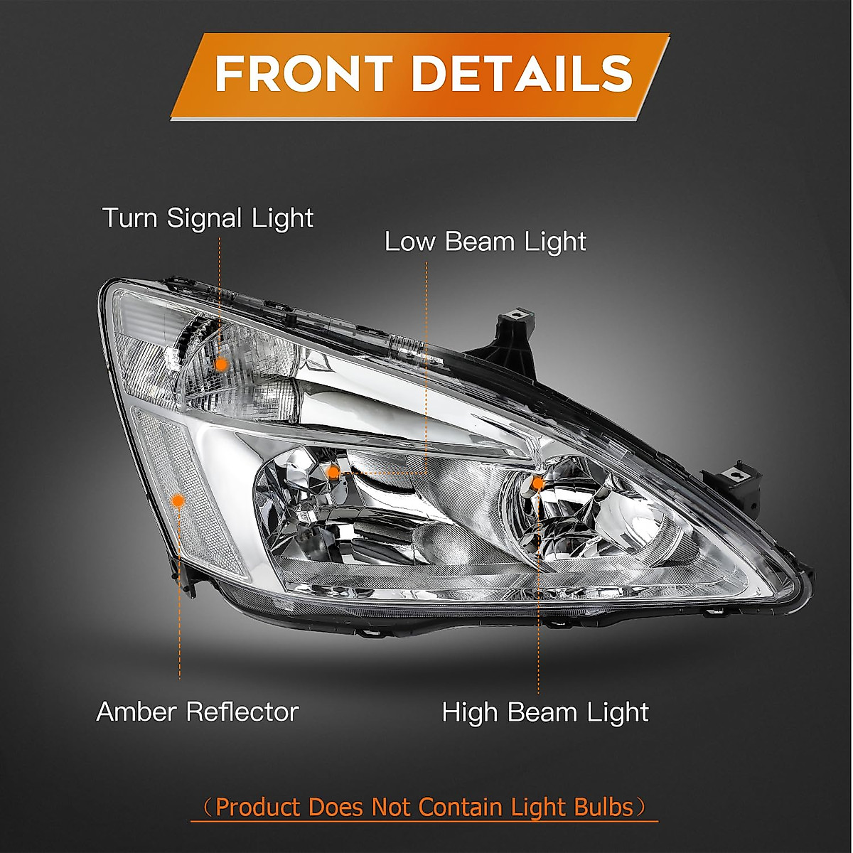LBRST Headlight Assembly for Honda for Accord 2003-2007 Chrome Housing+Clear Reflector Driver and Passenger Side Headlamp