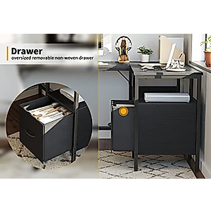 CubiCubi L Shaped Desk with Shelves, 59.1 Inch Corner Computer Desk, Home Office Gaming Writing Workstation with Large Non-Woven Drawer, Black