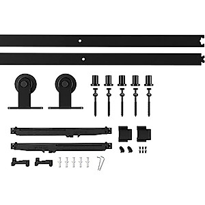 BARNSMITH 30in x 84in Frosted Glass Barn Door with 6FT Top Mounted Hardware kit Include Soft Close Mechanism DIY 15 Lites Modern Aluminum Frame Glass Sliding Barn Door Disassembled Easy Installation
