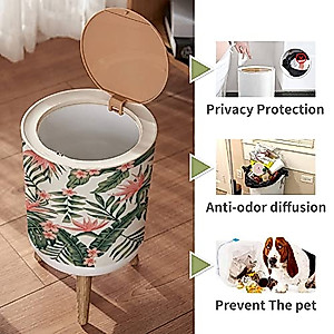 Small Trash Can with Lid for Bathroom Kitchen Office Diaper Beach cheerful seamless tropical dark green leaves palm trees flowers Bedroom Garbage Trash Bin Dog Proof Waste Basket Cute Decorative