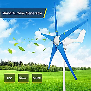 Dyna-Living Wind Turbine Generator 500W AC 12V 5 Blades Wind Turbine Motor with Charge Controller Wind Turbine Generator Kit for Boat Marine Garden Monitoring or Street Lighting(Not Included mast)