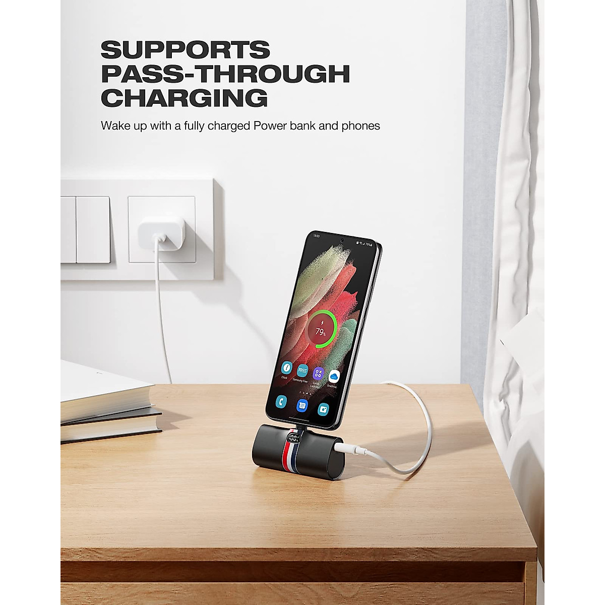 VIYISI Portable Charger USB C - 5000mAh 20W PD Fast Charging Battery Pack with Stand - LED Display Small Power Bank Compatible with iPhone 15 Pro Max Plus,Samsung Galaxy,Android Phones etc -Black