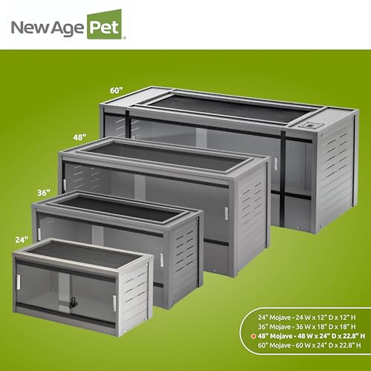 New Age Pet ECOFLEX 48-Inch Mojave Reptile Lounge in Grey- Durable Wood Plastic Composite Habitat with Vented Side Panels, Removable Sliding Glass Doors & Lock, Easy Assembly