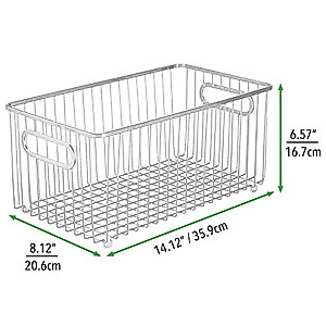 mDesign Metal Farmhouse Kitchen Pantry Food Storage Organizer Basket Bin - Wire Grid Design - for Cabinets, Cupboards, Shelves, Countertops - Holds Potatoes, Onions, Fruit, Extra Large - Chrome