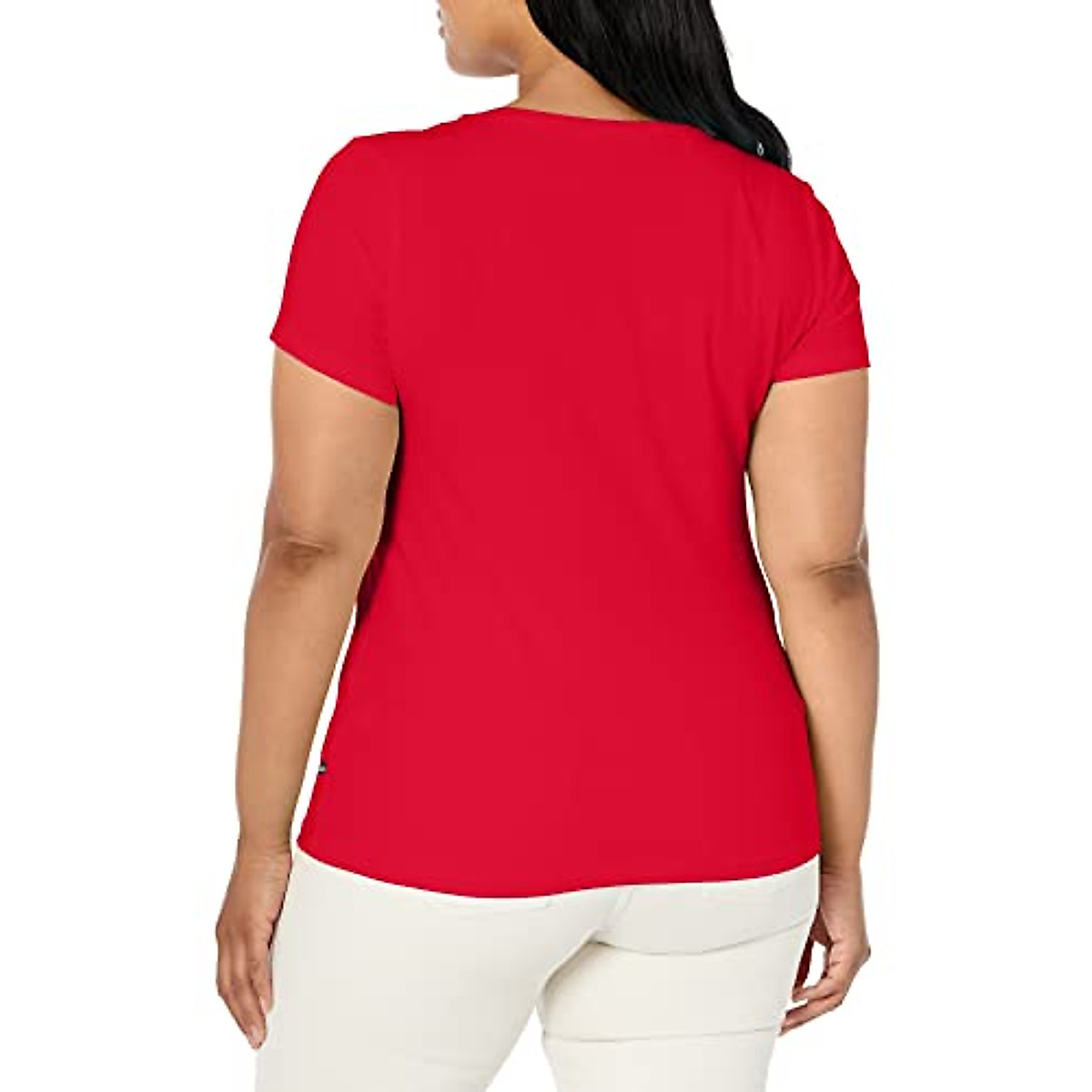 Nautica Women's Easy Comfort V-Neck Supersoft Stretch Cotton T-Shirt, Red, Medium