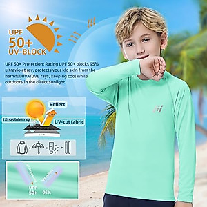 MEETWEE Boys Rash Guard Long Sleeve Girl UPF 50+ Sun Protection Shirt Swim Shirts Youth SPF Quick Dry Shirt Swimwear Sunsuits Light Green Medium