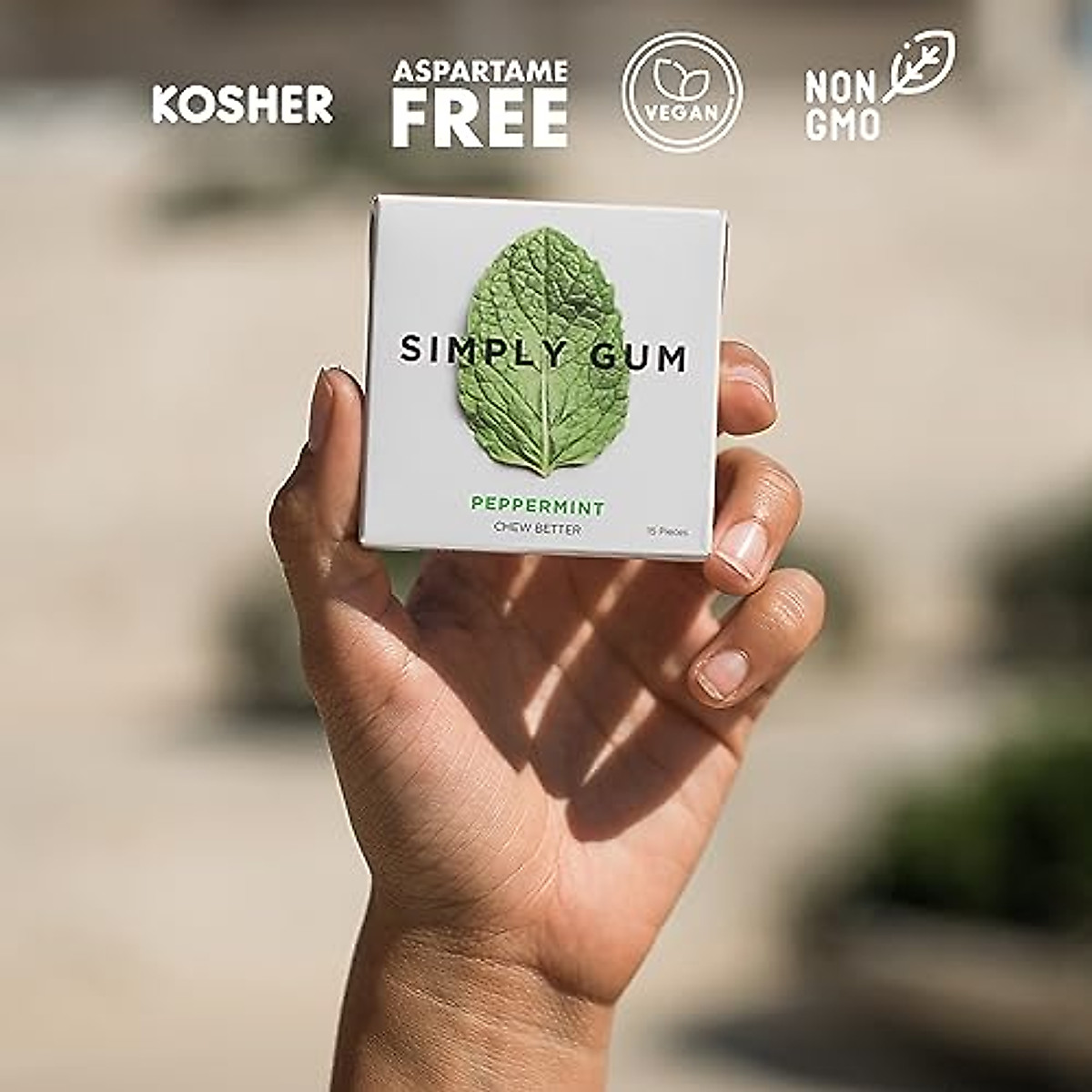 Simply Gum | Peppermint | Pack of Six (90 Pieces Total) | Plastic Free + Aspartame Free + non GMO