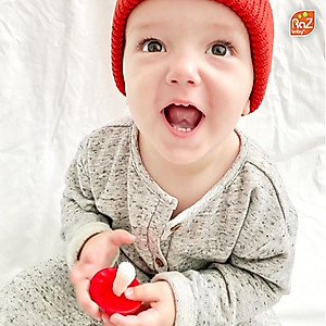 RaZbaby Chompy Teether for Infant & Baby 3M+ Teether Toy with Massaging Bristles for Teething Relief Pacifier - Soothes Sore Gums - Hands-Free & Easy-to-Hold Teether, BPA Free - RED/Blue