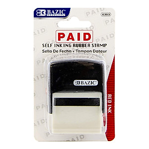 BAZIC Paid Self Inking Rubber Stamp (Red Ink), Stamp Impression Size 1.41" x 0.47", Great for Office, Shipping, Receiving, Accounting, Expiration, Due Dates, 1-Pack