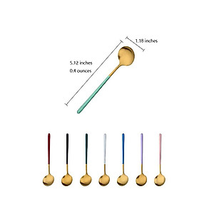 Color ME! 8 Piece Stainless Steel Espresso Coffee Spoons Mini Teaspoons Set Lightweight Small Round Spoons Set for Coffee, Tea, Ice Cream, Dessert, Cake, Dishwasher Safe, Eco Friendly, Multicolor