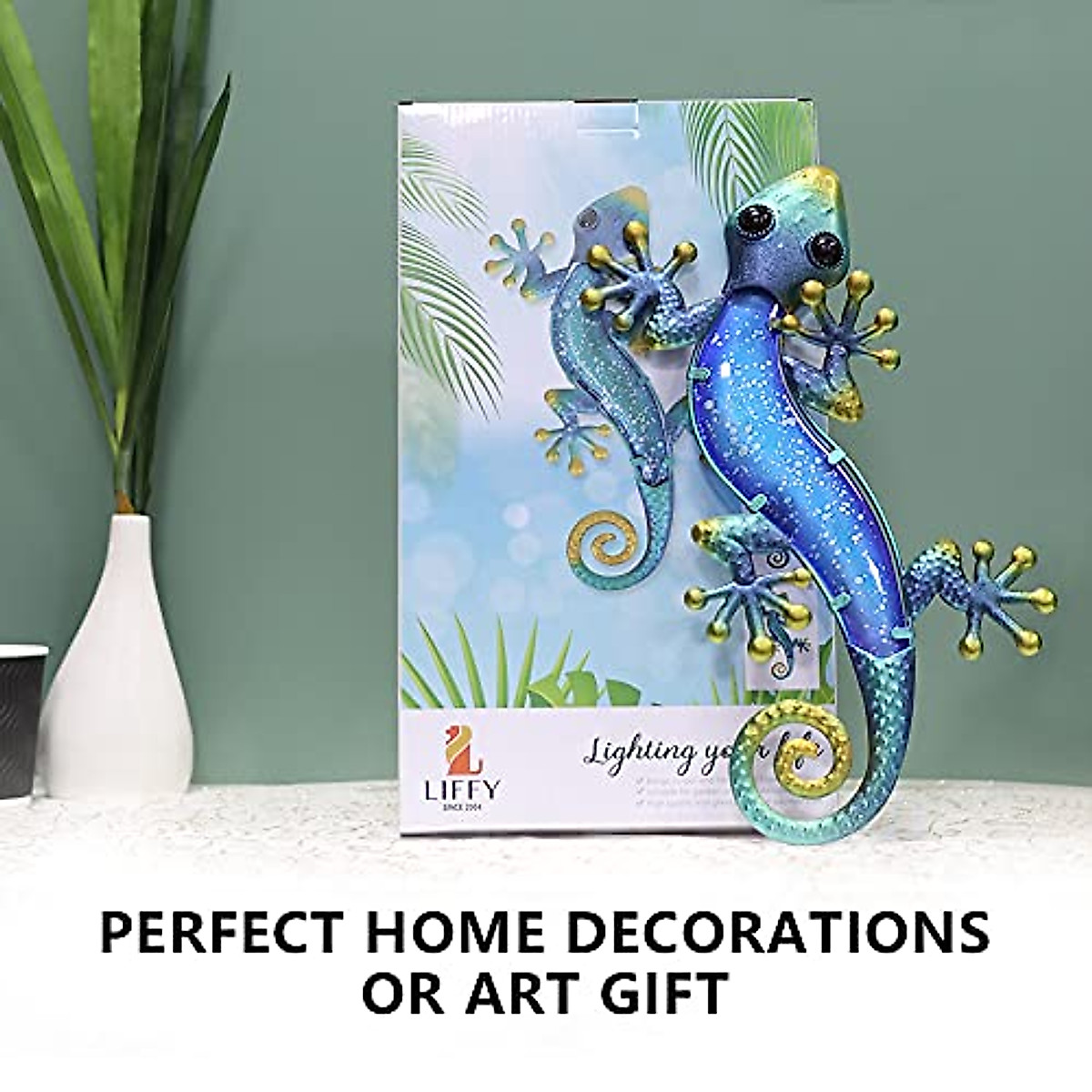 LIFFY Metal Lizard Wall Decor Outdoor Indoor Metal Wall Art Gecko Hanging Decorations Metal and Glass Garden Theme Home Decorations for Garden Living Room Bedroom